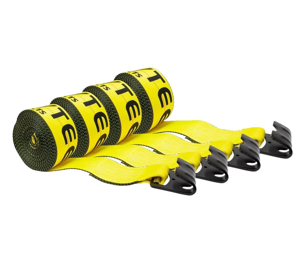 (4 Pack) Winch Straps 4" x 65' Yellow Heavy Duty Tie Down w/Flat Hooks ...