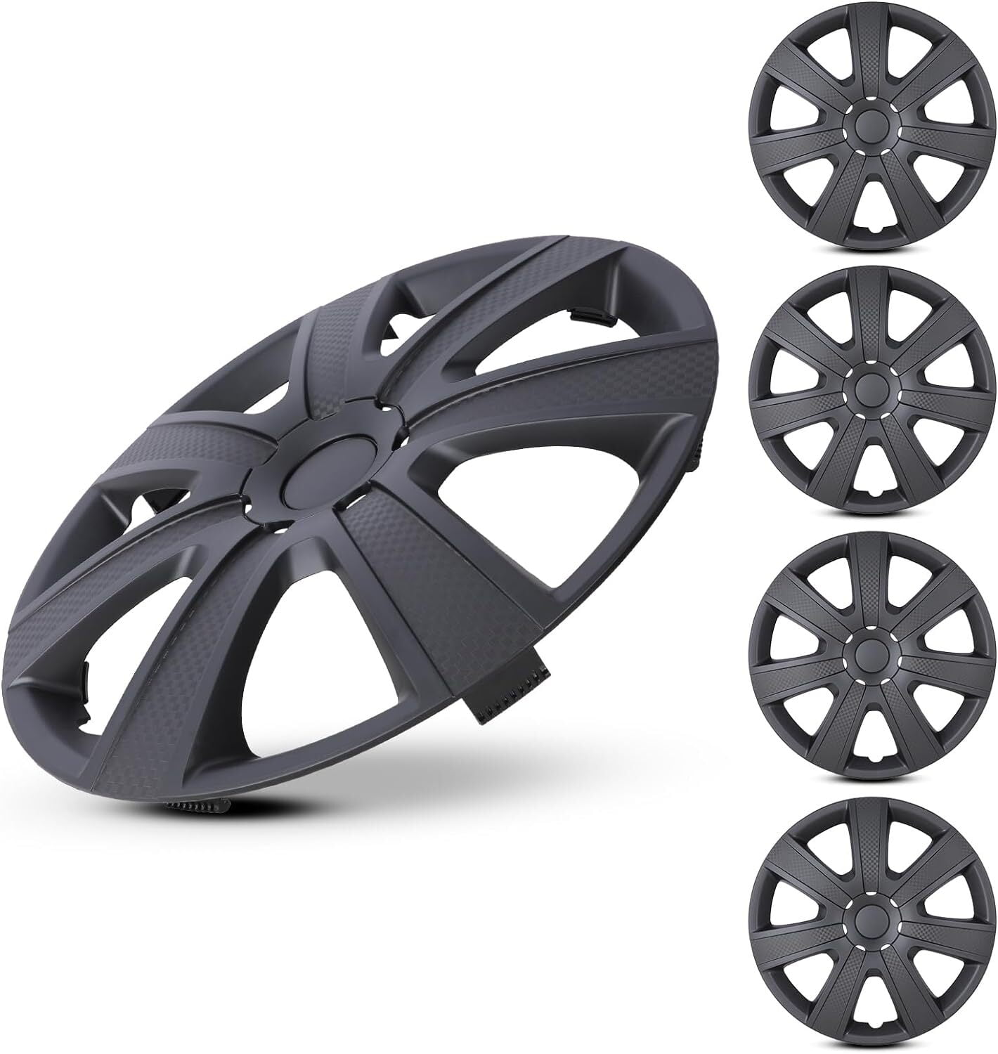 (4-Pack) Winjet 14 Inch Universal Black Wheel Covers Snap On Hub Caps ...