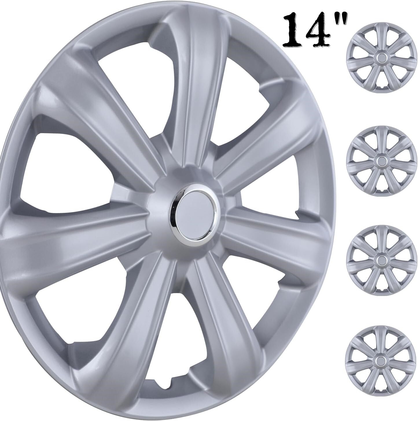 (4-Pack) Winjet 14 Inch Universal Wheel Covers Snap On Hubcaps Full Hub ...