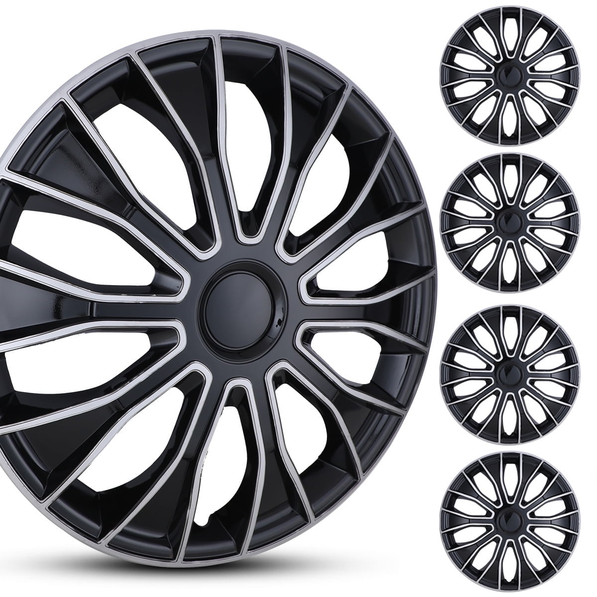 Winjet 14 Inch Wheel Covers Snap On Silver & Black fits R15 Tire ...