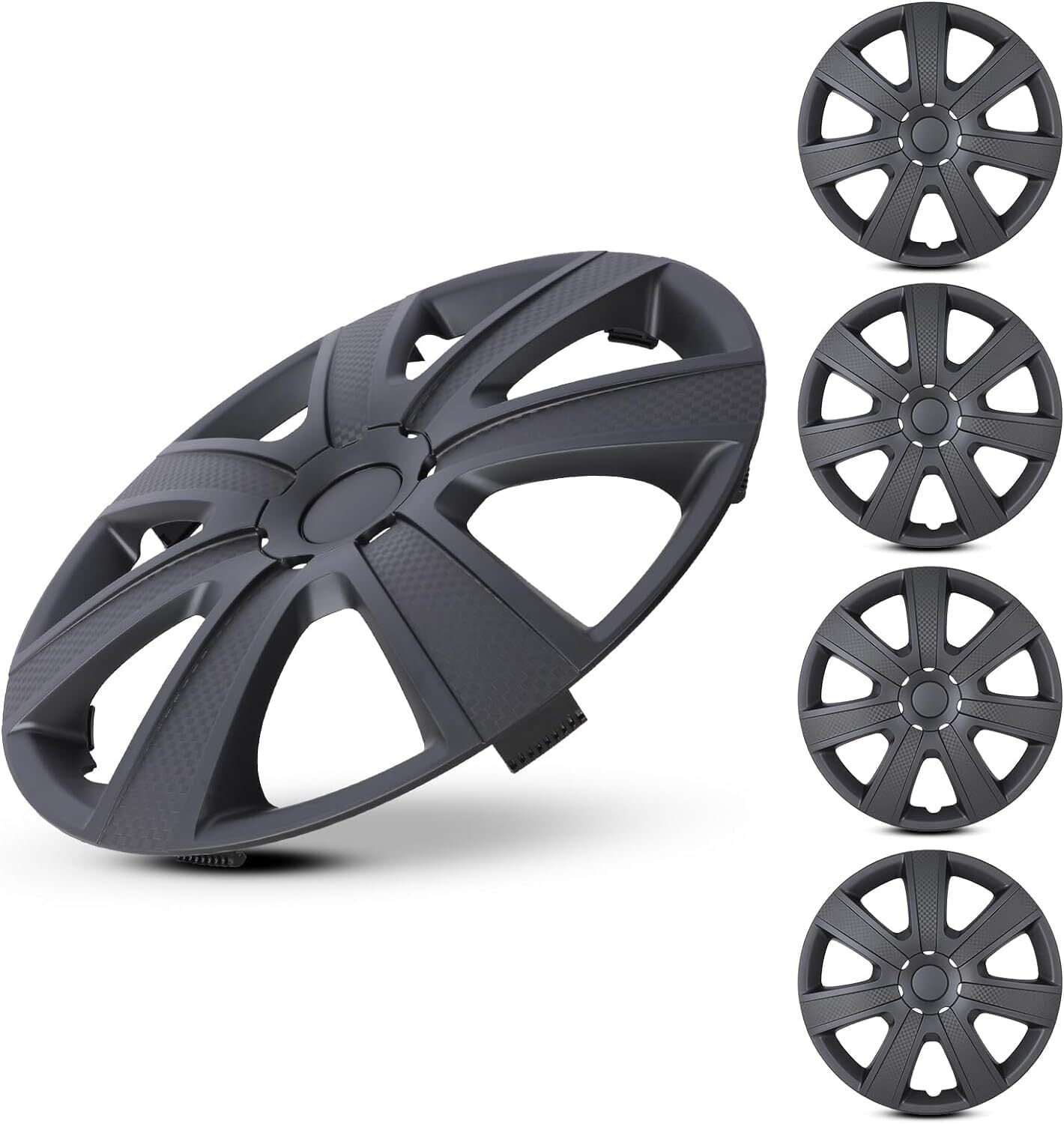 (4-Pack) Winjet 15 inch Universal Black Matte Wheel Covers Snap on Hub ...