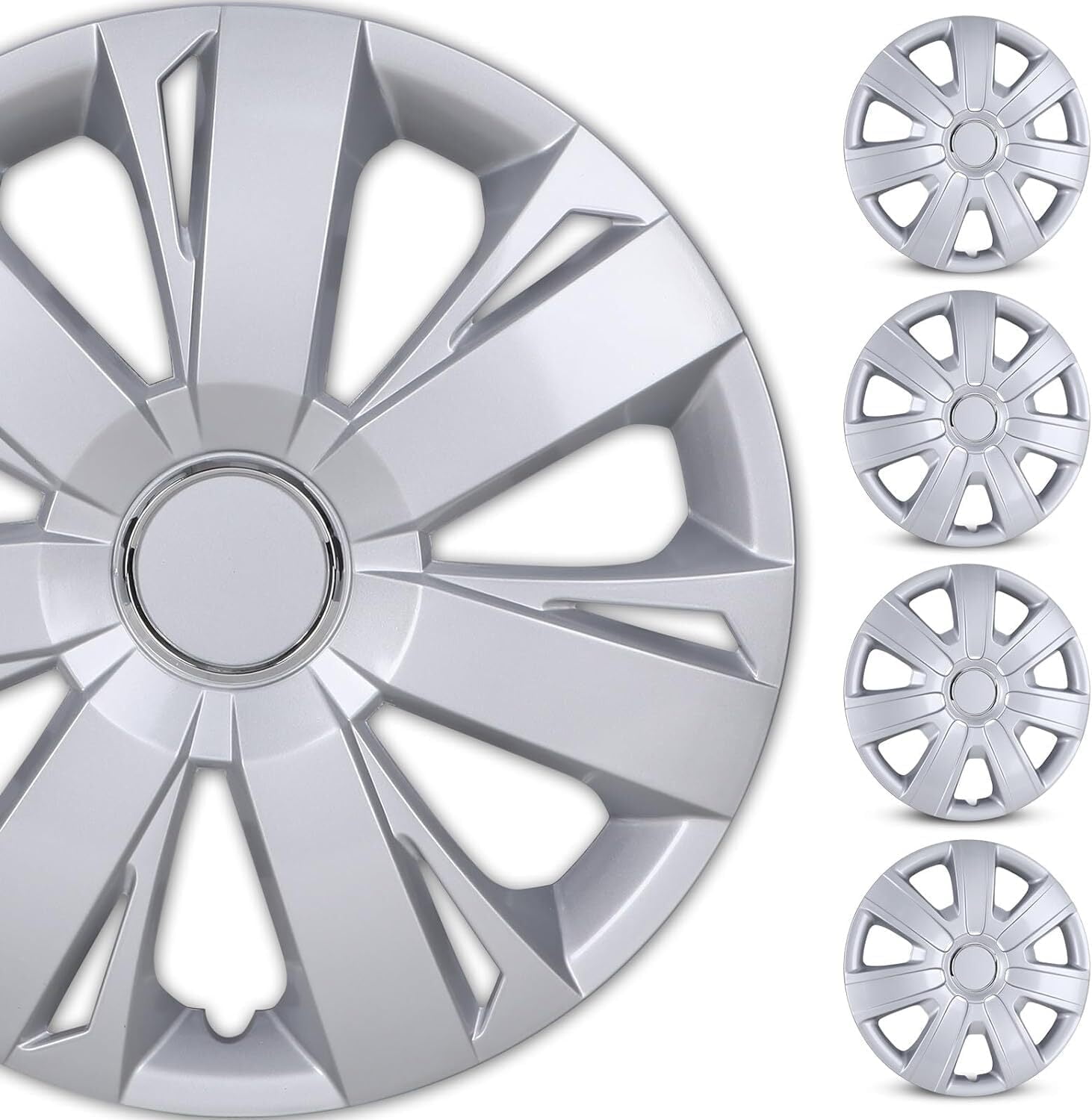 (4-Pack) Winjet 15 inch Universal Black Wheel Covers Snap on Hub Caps ...