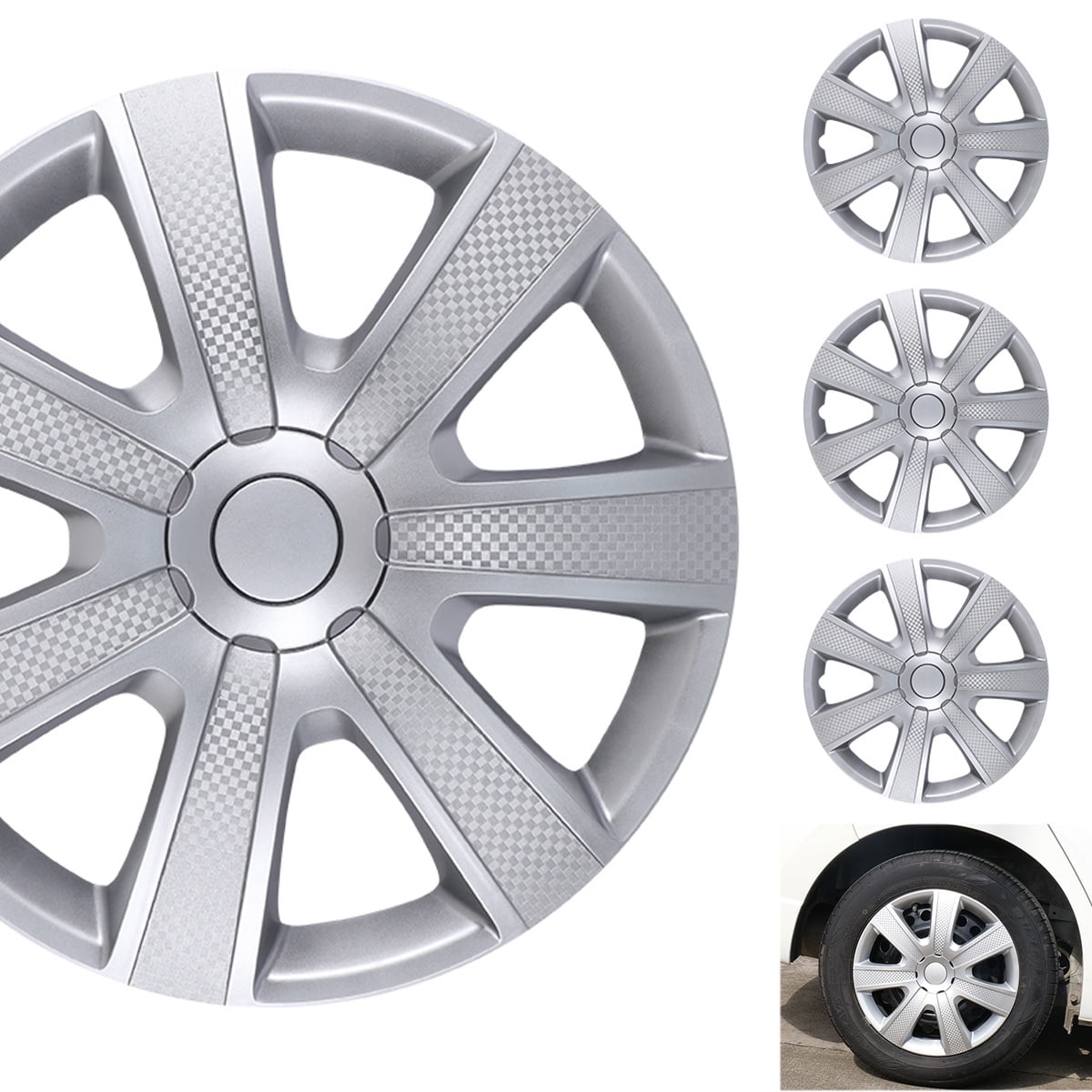 (4-Pack) Winjet 15 Inch Universal Black Wheel Covers Snap On Hub Caps ...