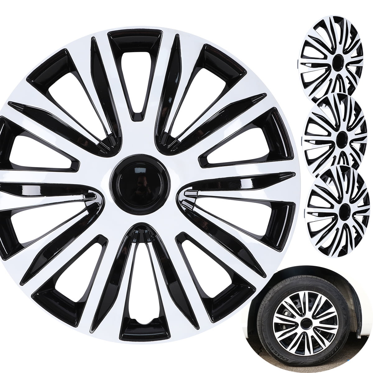 (4-Pack) Winjet 15 Inch Universal Black Wheel Covers Snap On Hub Caps ...