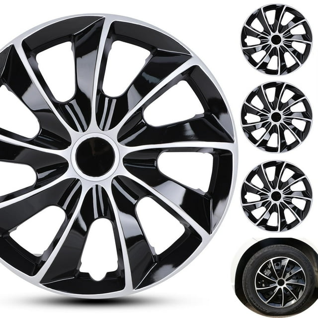 (4-Pack) Winjet 15 Inch Universal Silver&Black Wheel Covers Snap On Hub ...