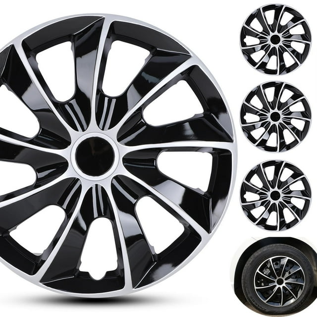 (4-Pack) Winjet 15 Inch Universal Silver&Black Wheel Covers Snap On Hub ...