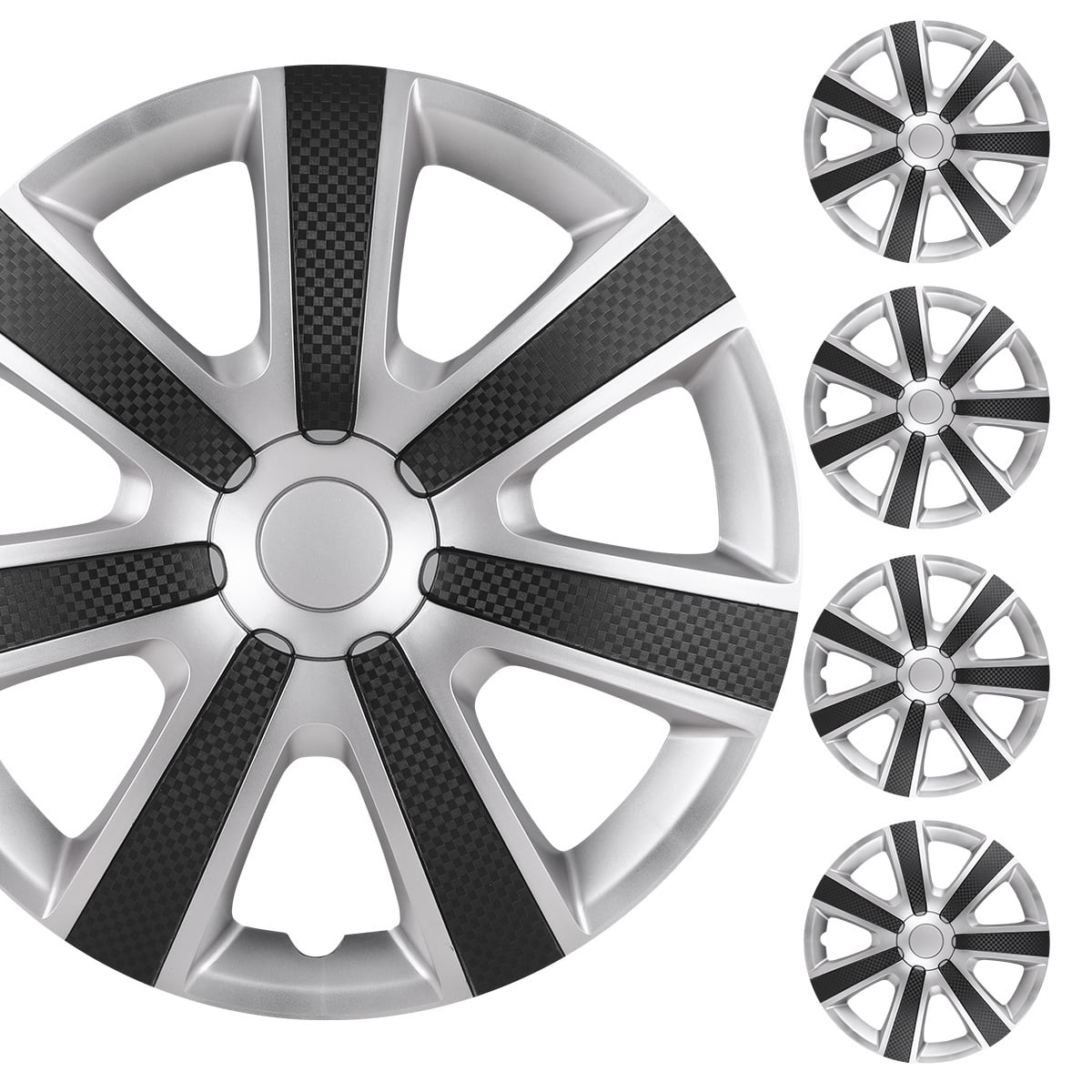 (4-Pack) Winjet 15 Inch Universal Silver&Black Wheel Covers Snap On Hub ...