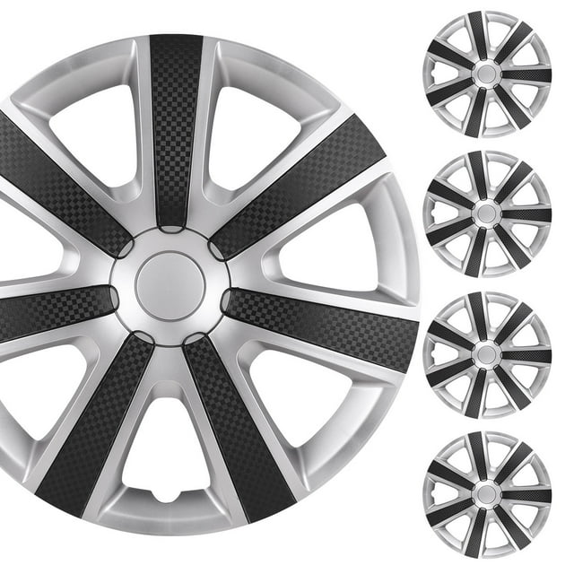 (4-Pack) Winjet 15 Inch Universal Silver&Black Wheel Covers Snap On Hub ...