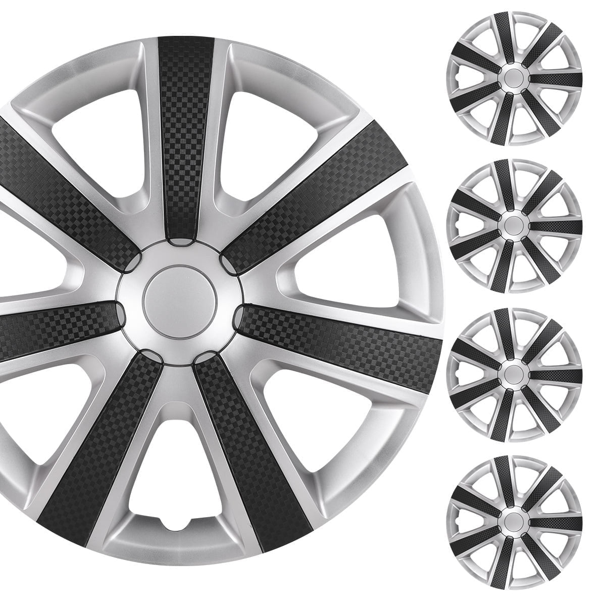 (4-Pack) Winjet 15 inch Universal Silver&Black Wheel Covers Snap on Hub ...