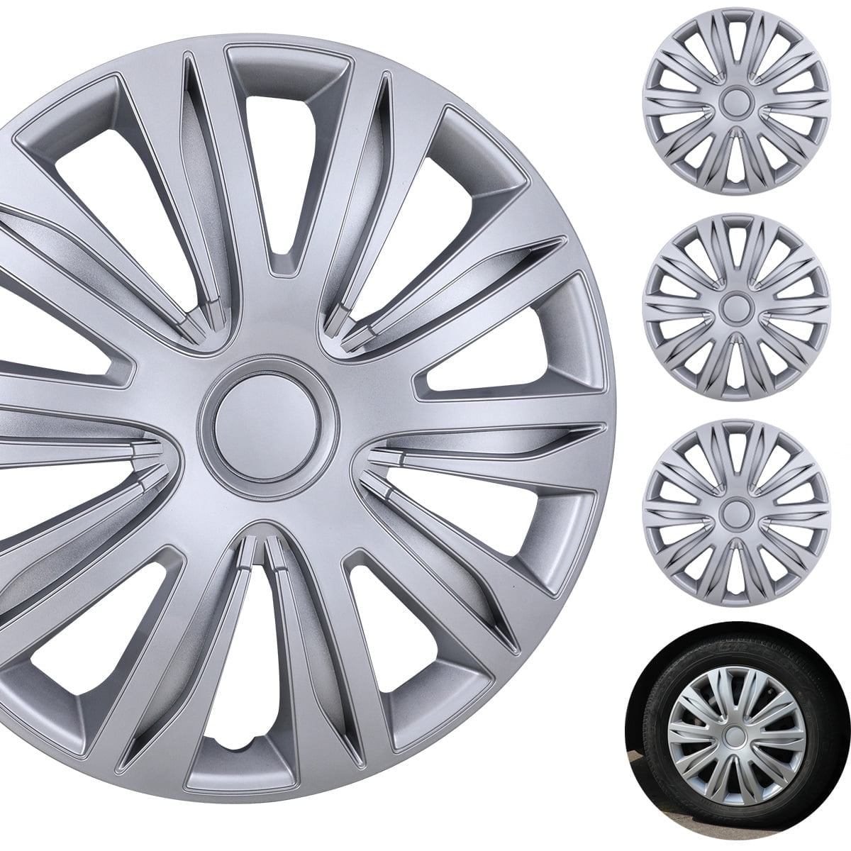 (4-Pack) Winjet 15 Inch Universal Wheel Covers Snap On Hubcaps Full Hub ...