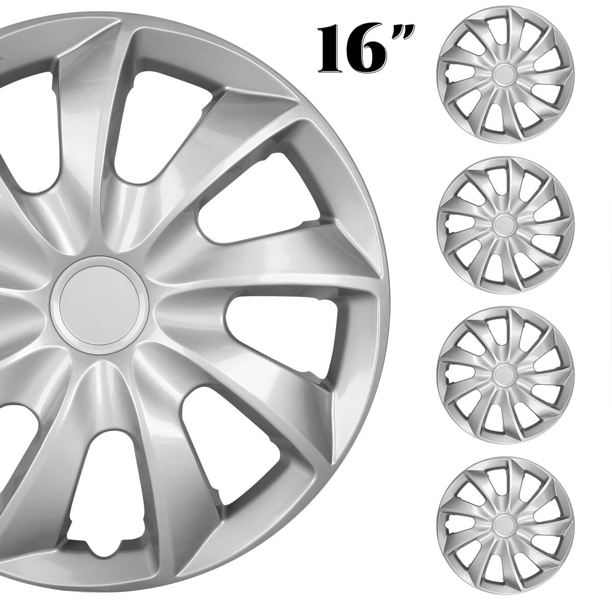 (4-Pack) Winjet 16 Inch Universal Black Wheel Covers Snap On Hub Caps ...