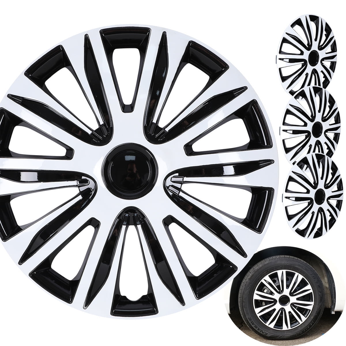 Winjet 16" ABS White and Black Lacquer Wheel Covers fits R16 Tire ...