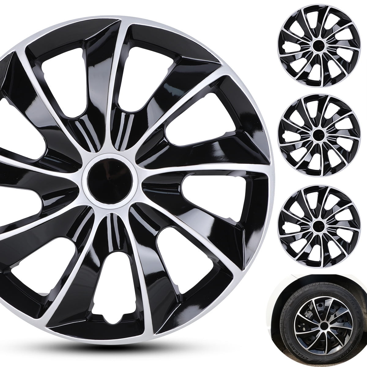 Winjet 16 In Wheel Covers Steel Silver and Black Fit Tire and Rim, 4 ...
