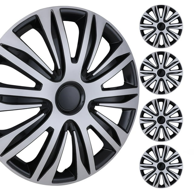 Winjet 16 Inch Wheel Covers Snap On Silver & Black fits R15 Tire ...
