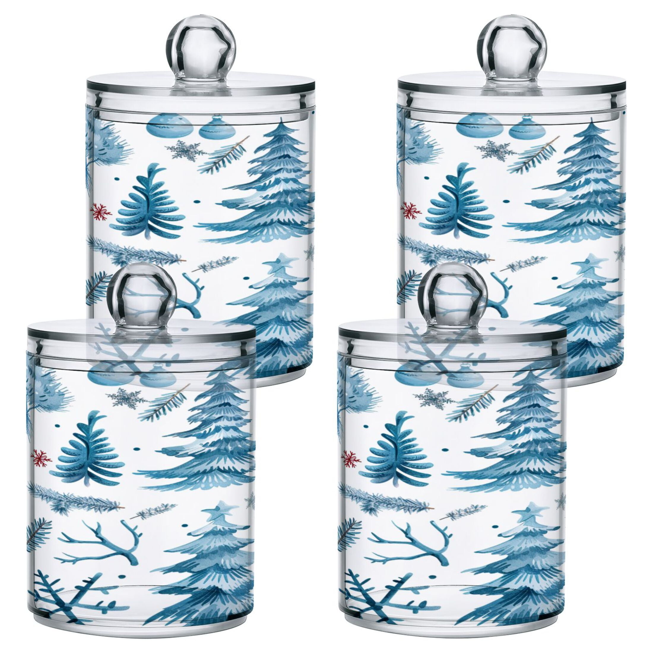 4 Pack Winter Tree Plants Qtip Holder Dispenser Clear Plastic Storage ...