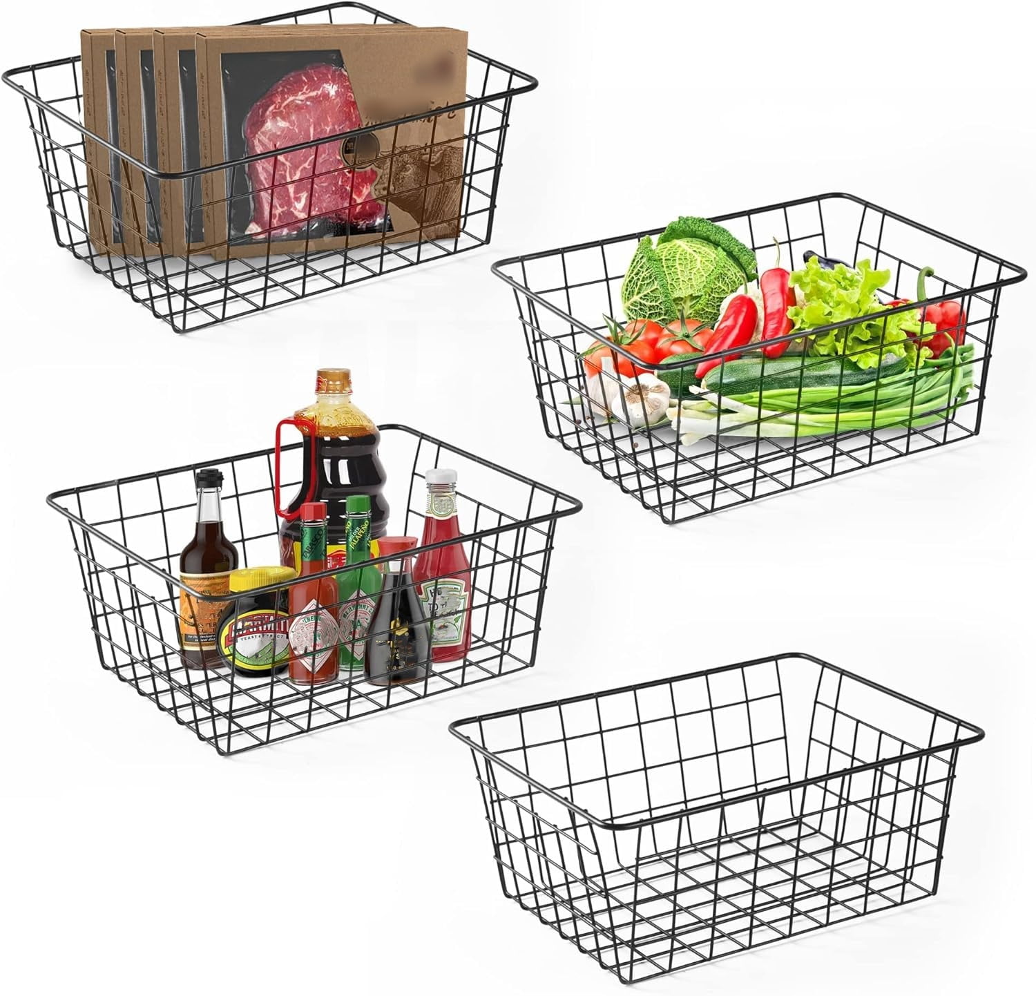 4 Pack Wire Baskets Storage Bin Organizer for Pantry Organizers and ...