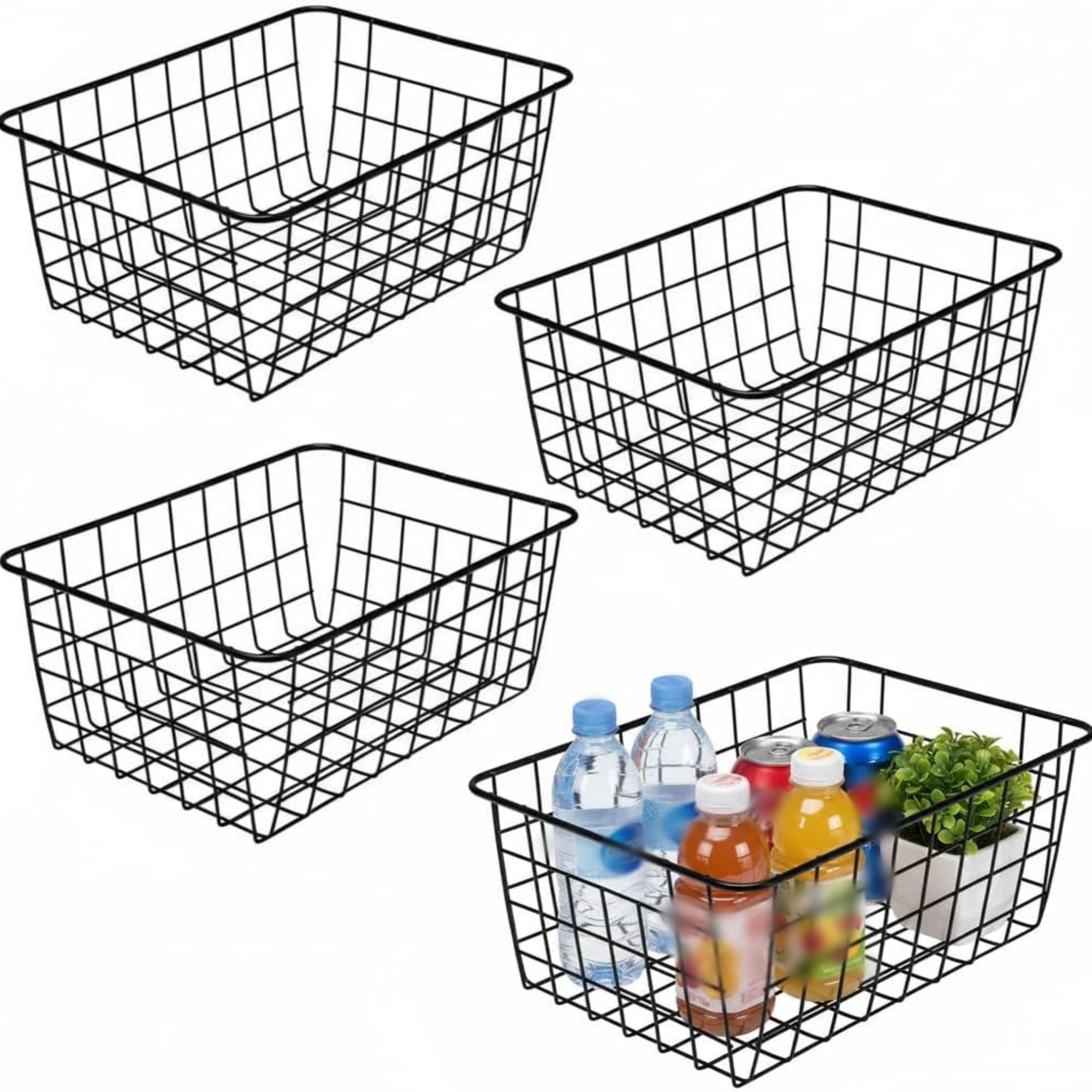 4-Pack Wire Storage Baskets with Handles, Metal Organizer Baskets for ...