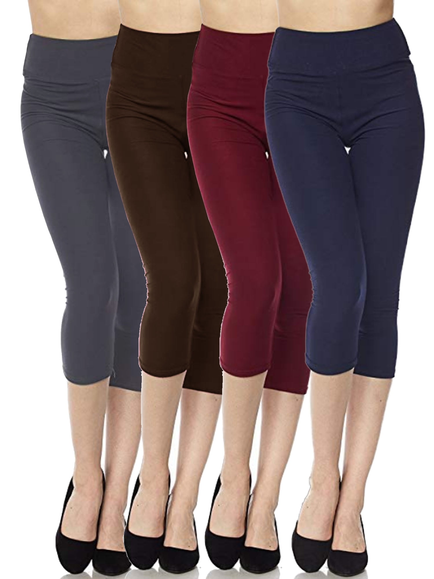 Kuda Moda Women's 4-Pack Stretch High Waist Capri Leggings, XS-L, 3 ...