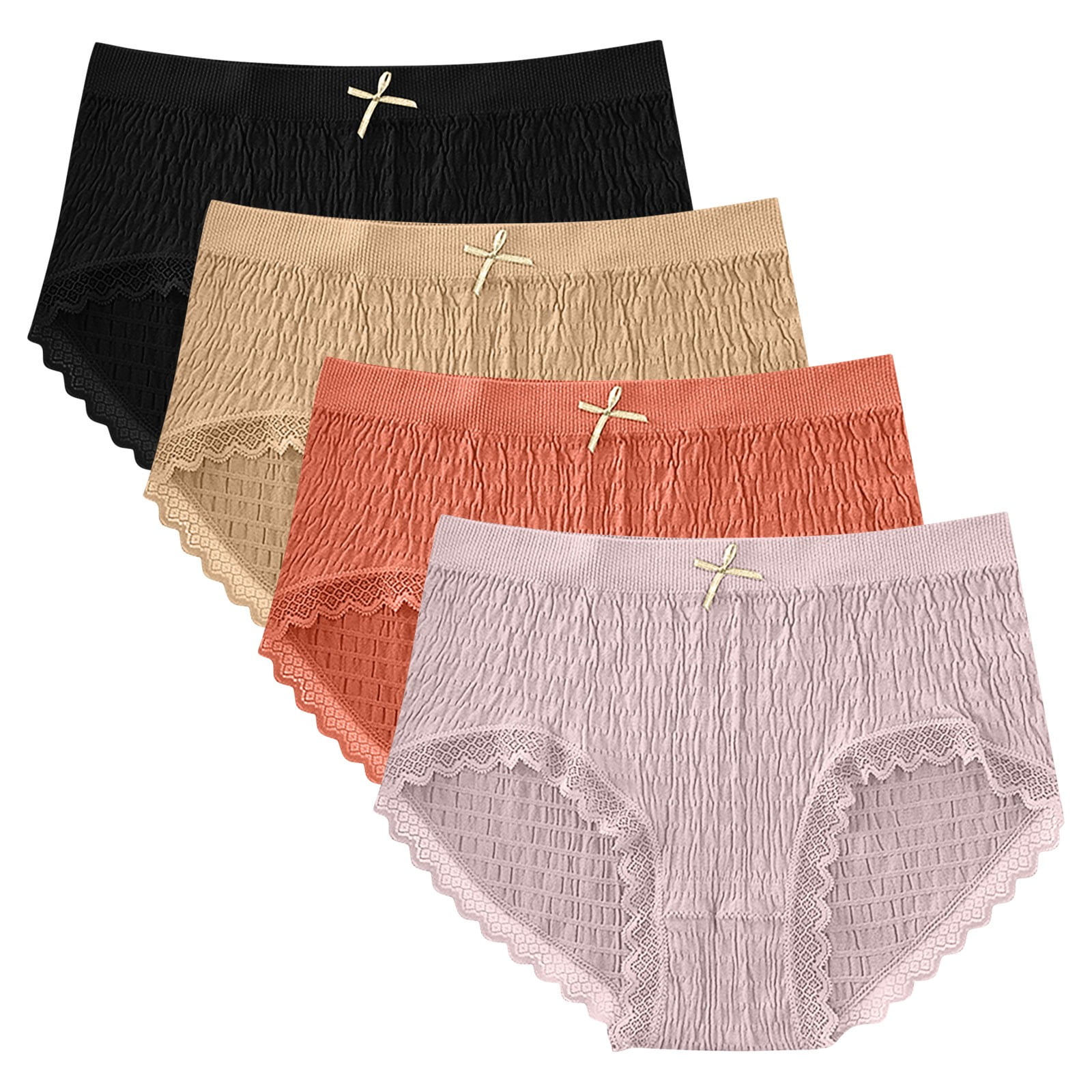 4 Pack Women Comfy Underwear Mid Waist Lace Trim Briefs Ladies Bikini ...