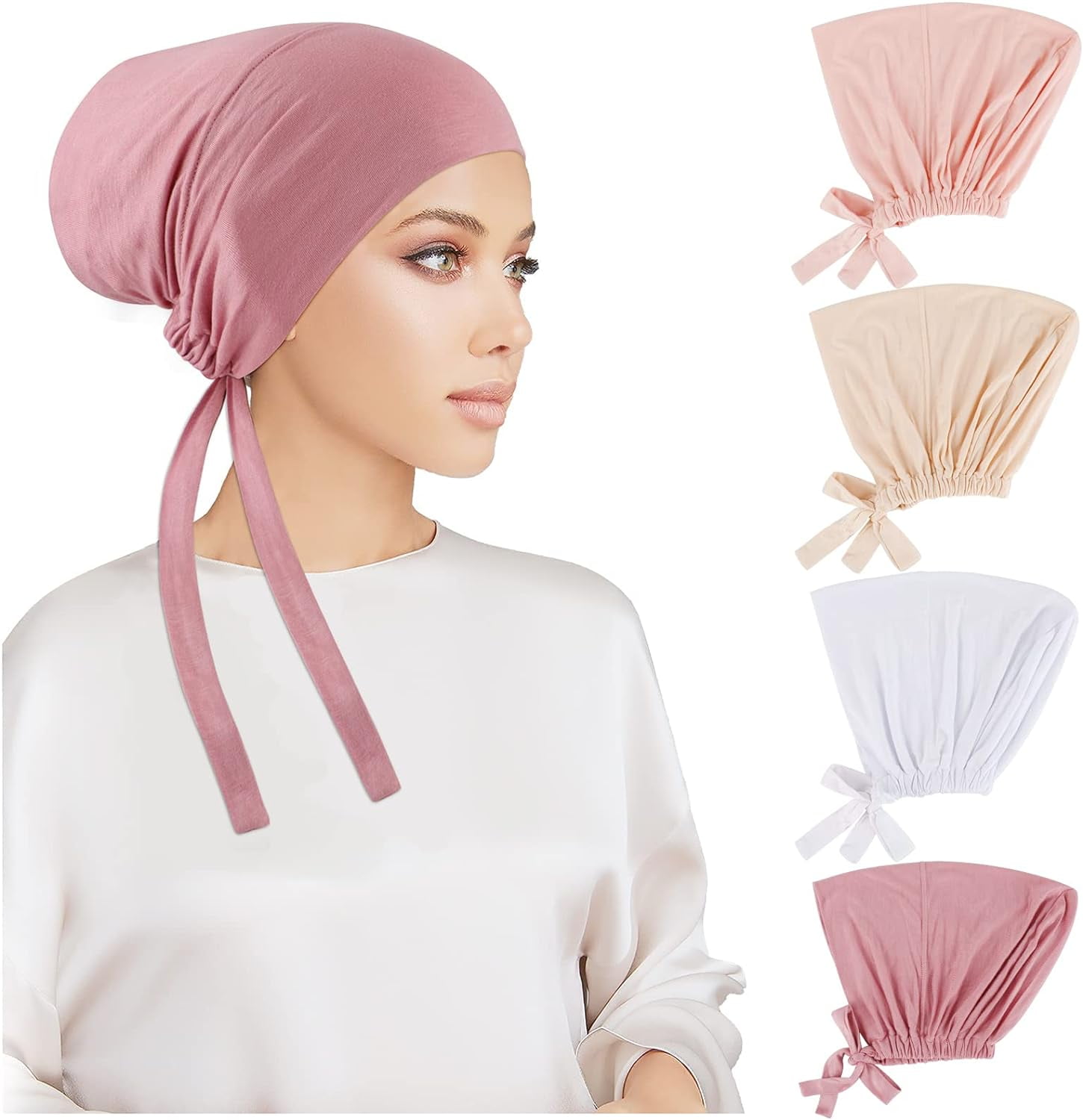 4 Pack Women Under Scarf Hat Hijab Cap Islamic Muslim Underscarf Turban ...