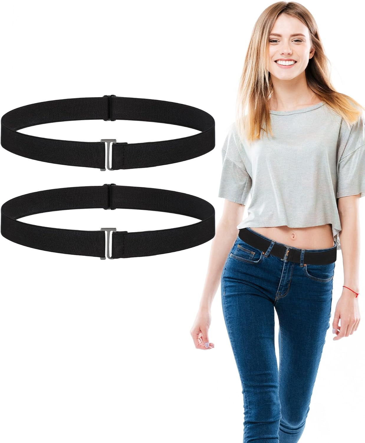 4 Pack Women Invisible Stretch Belt with Flat Buckle for Tucking Shirts ...