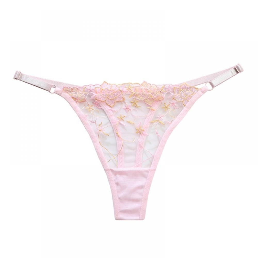 4 Pack Women Lace Embroidery Thong Sexy Side Tie Adjustable Mesh G ...