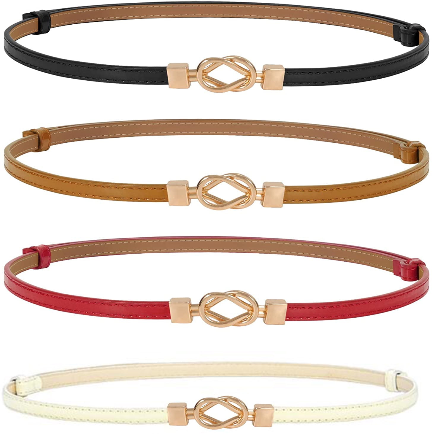 4 Pack Women Skinny Leather Belt Adjustable Fashion Dress Belt Thin ...