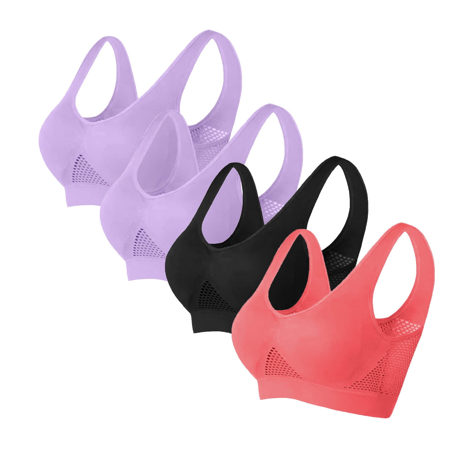 4 Pack Women Sports Bras Underwear Seamless Wireless Yoga Bralette, Zip ...
