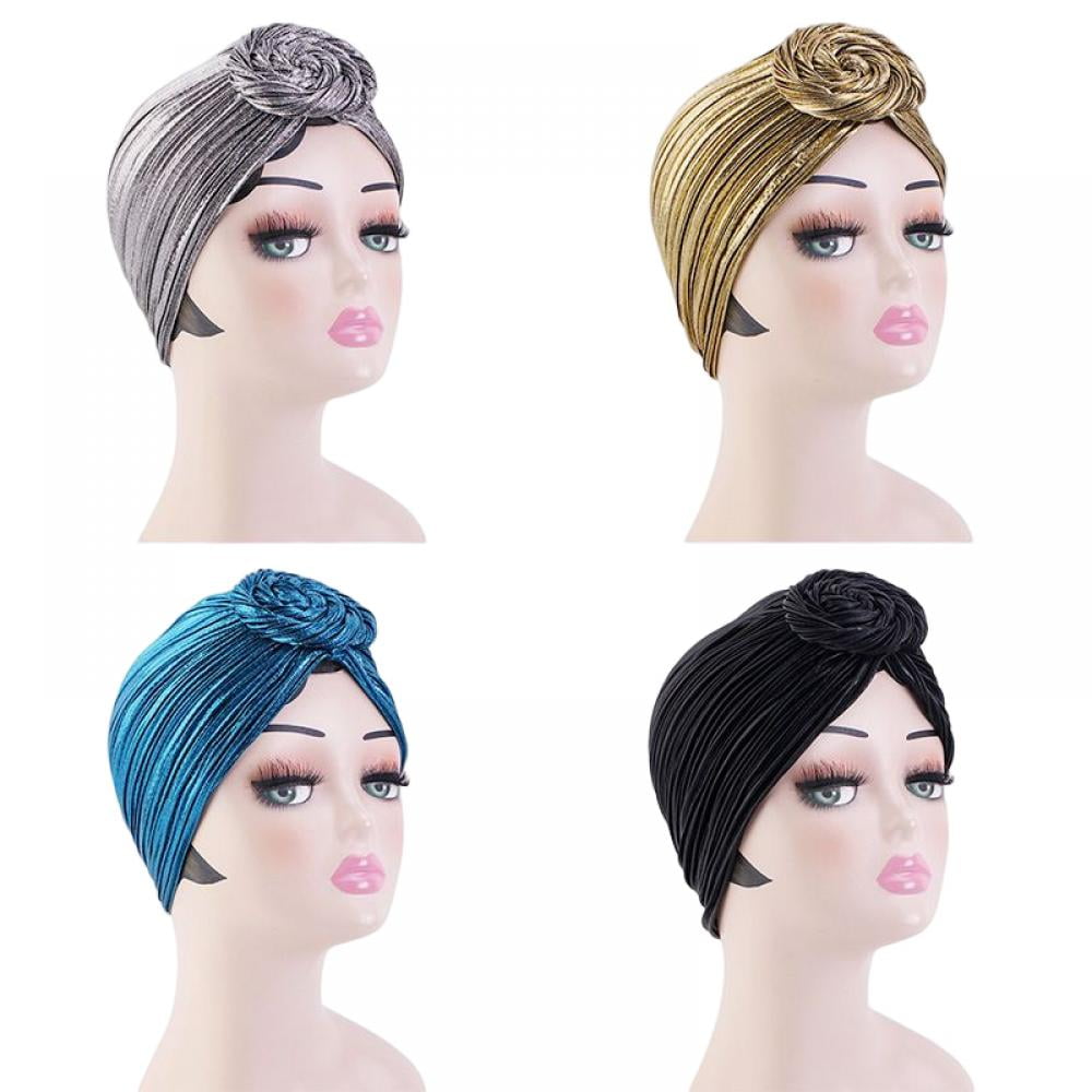 4 Pack Women Turbans and Head Wraps,Skull-Caps,African Turban Flower ...
