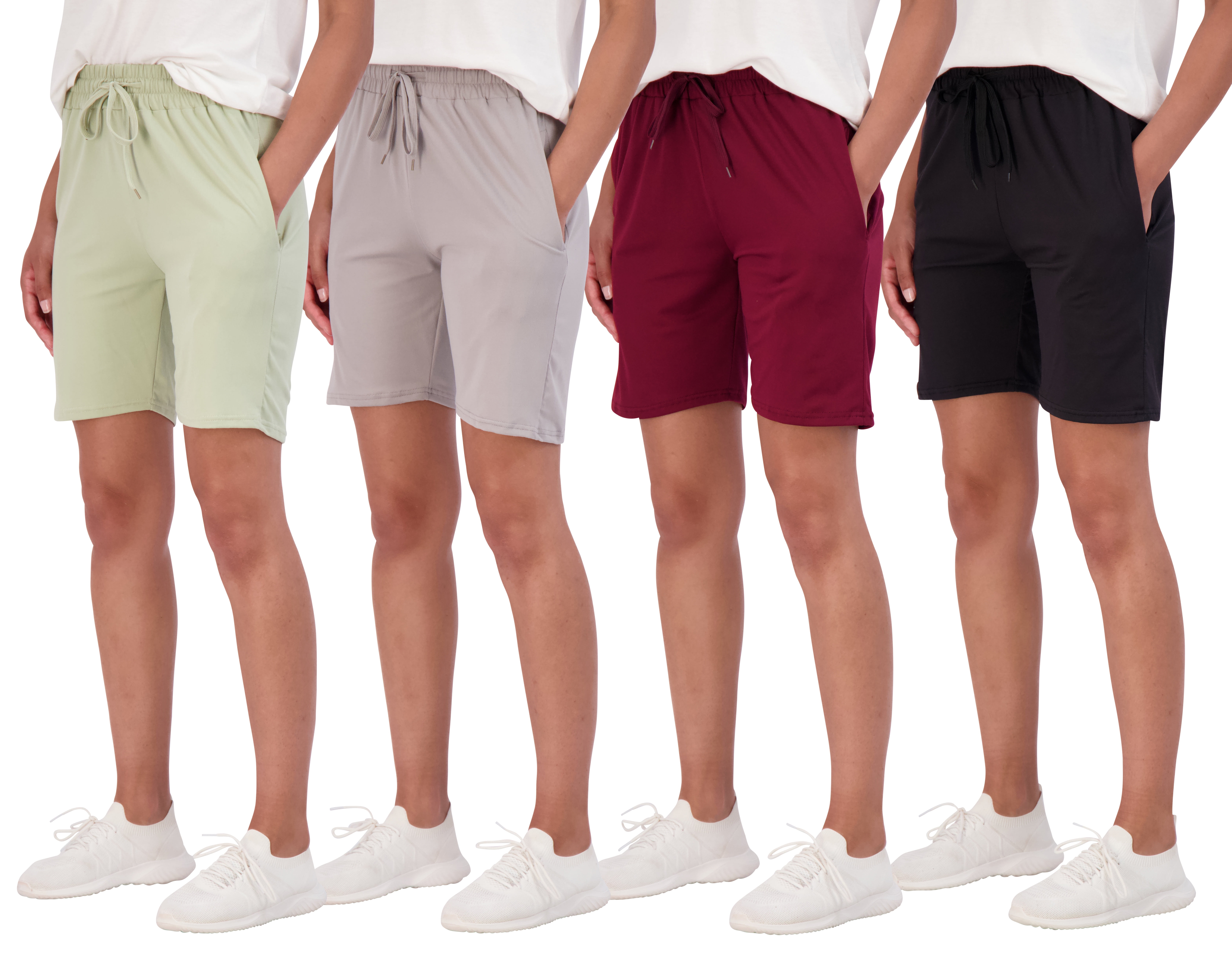 4 Pack: Women's 7" Bermuda Long High Waisted Shorts With Pockets - Casual Running Workout ...