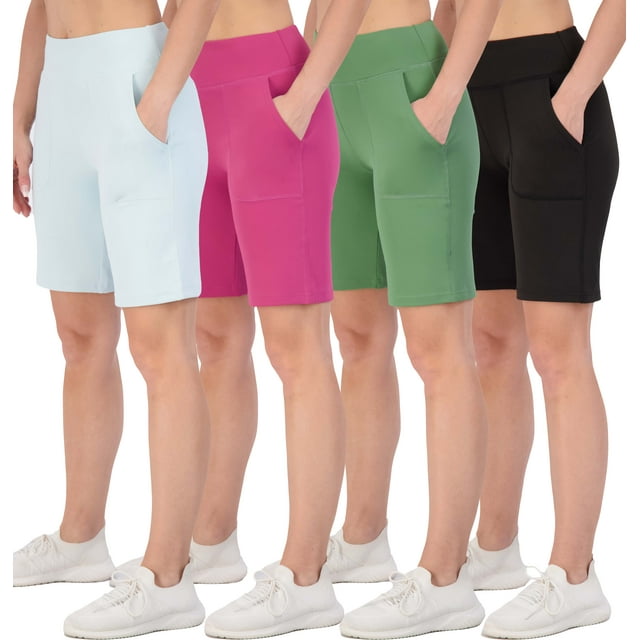 Real Essentials 4 Pack: Women's 7" Bermuda Shorts, High Waisted, With Pockets - Plus Sizes ...