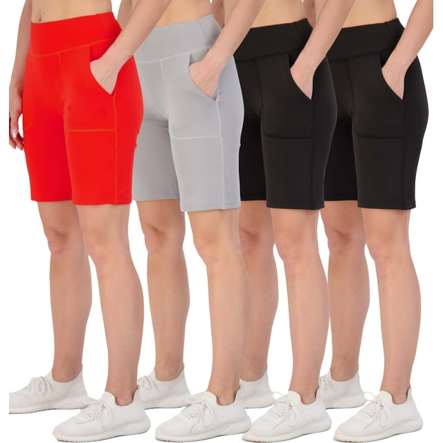 "4 Pack: Women's 7"" High Waist Bermuda Shorts with Pockets, Workout Athletic, Plus Sizes ...