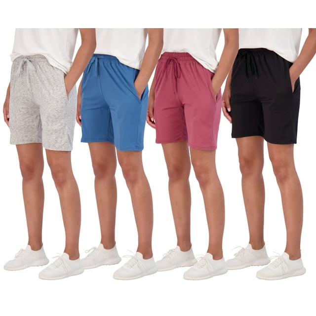 "Real Essentials 4 Pack: Women's 7"" Bermuda Shorts - High Waisted, Pockets, Casual & Athletic ...