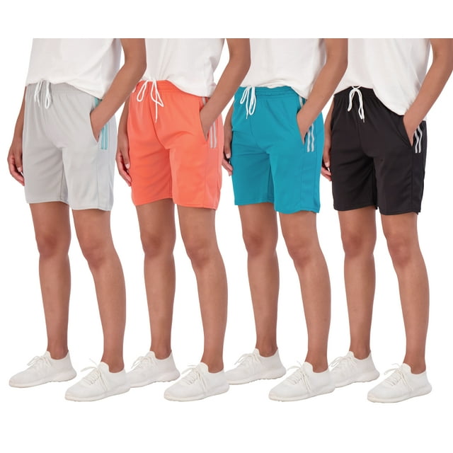 "Real Essentials 4-Pack: Women's Quick-Dry Mesh Bermuda Athletic Shorts ...
