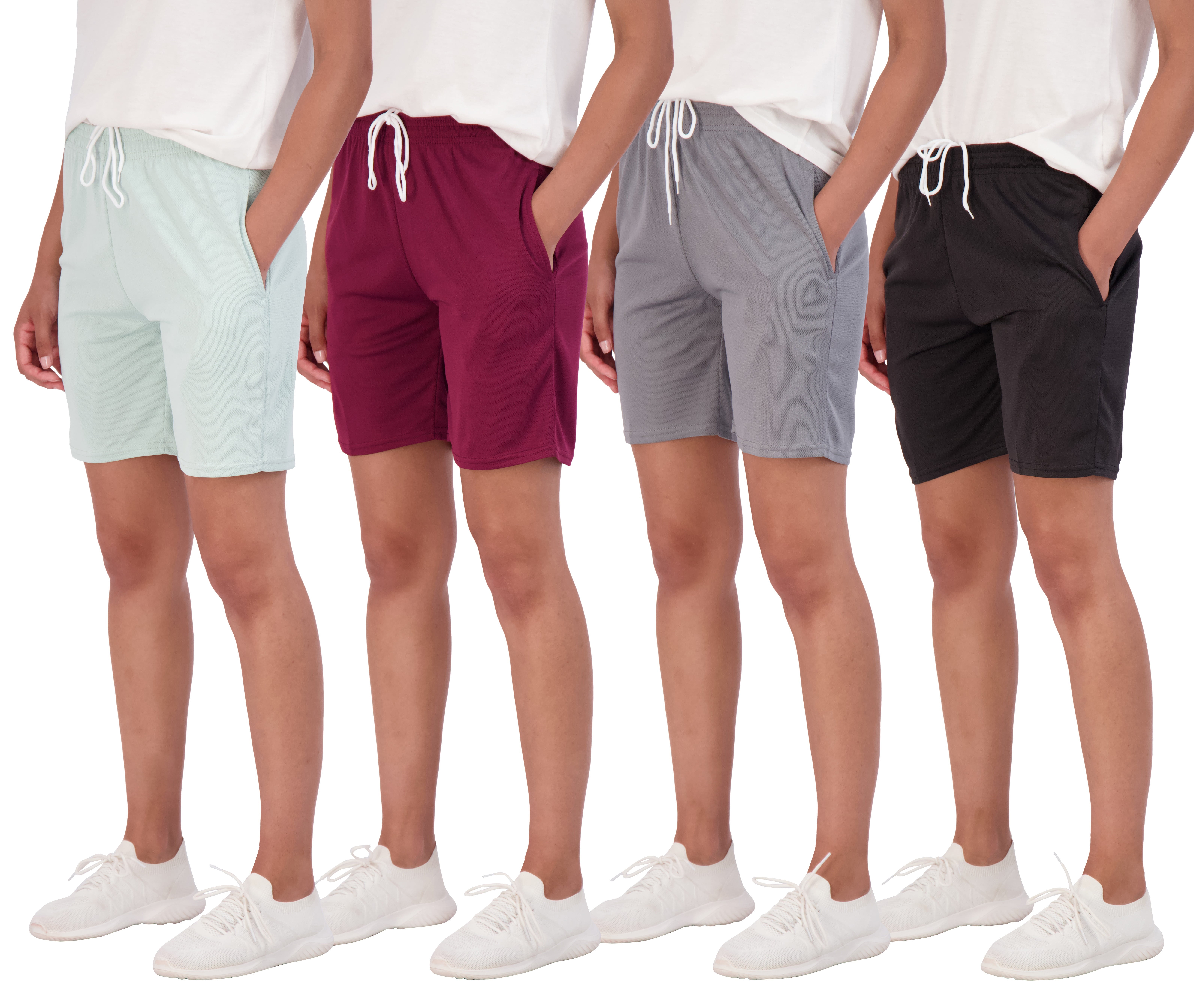 4-Pack: Women's 7" Mesh Quick-Dry Bermuda Active Athletic Long Shorts ...