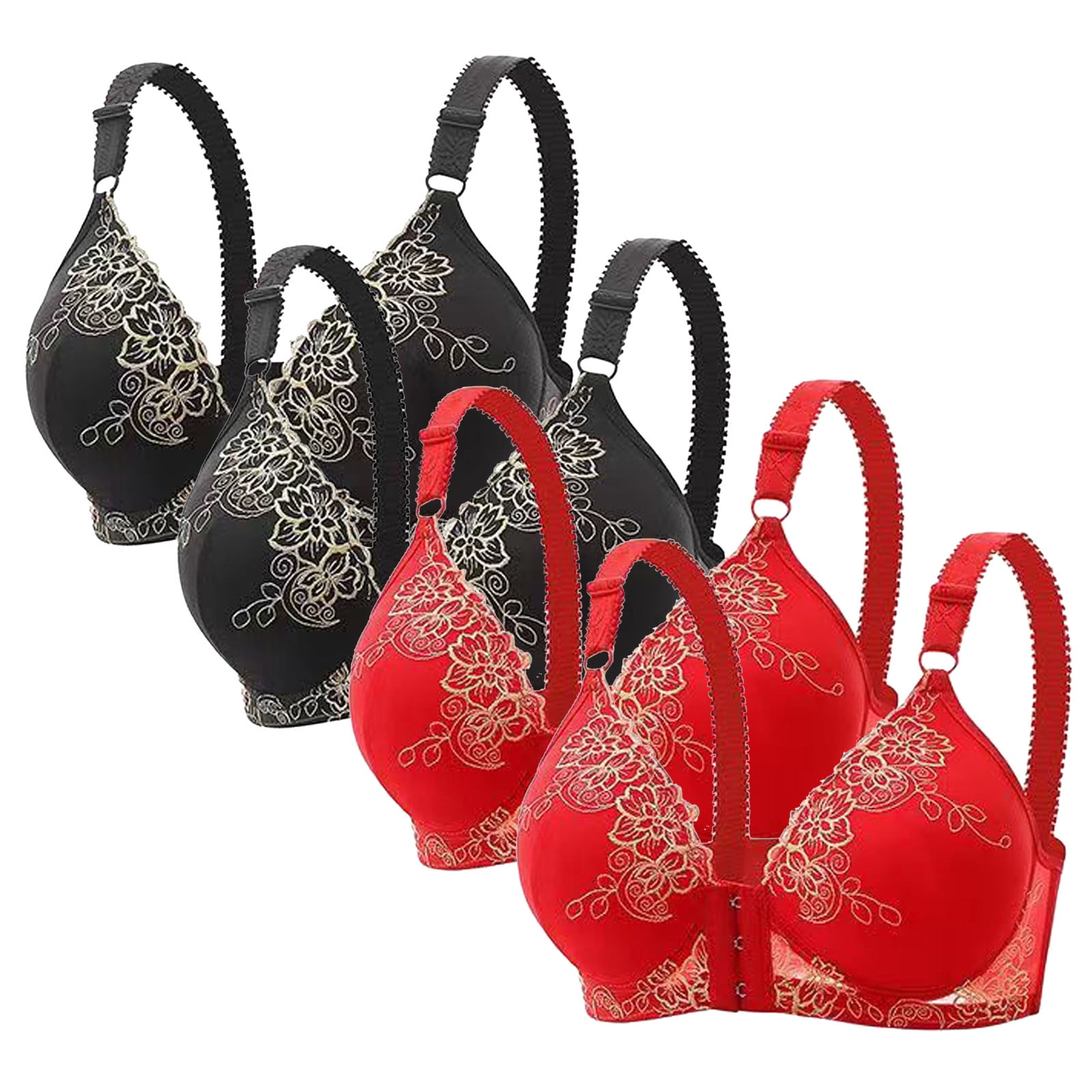 4 Pack Women's Front Opening Bra Plus Size Lace Breathable Wrapped Up ...
