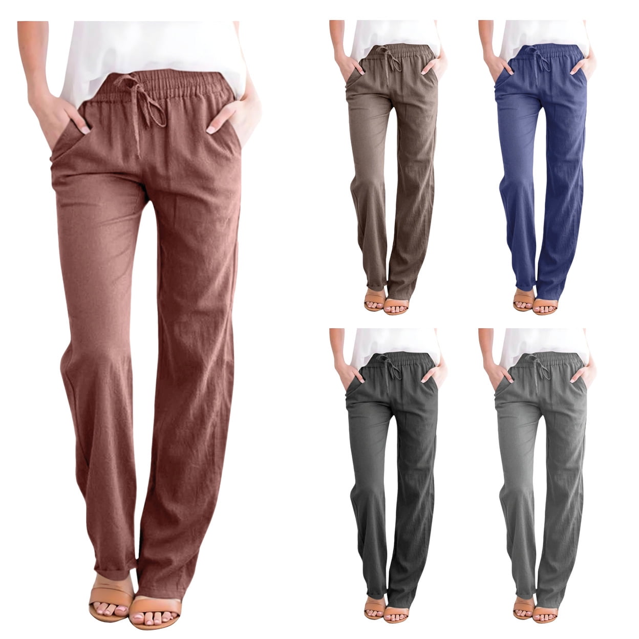 4-Pack Women's High Waist Long Straight Leg Casual Loose Fit Palazzo ...