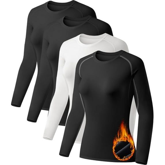 4 Pack Women's Thermal Shirts Fleece Lined Athletic Tops Long Sleeve ...
