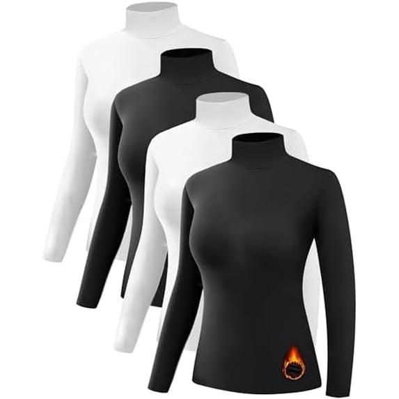 4 Pack Women’s Thermal Turtleneck Shirts, Women Turtle Neck Fleece ...