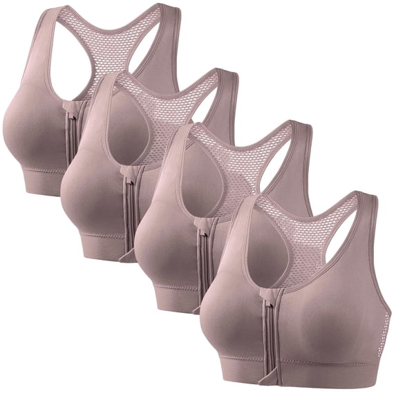 4 Pack Women's Wireless Sports Bra Tank Top, Solid Color Front Zipper ...