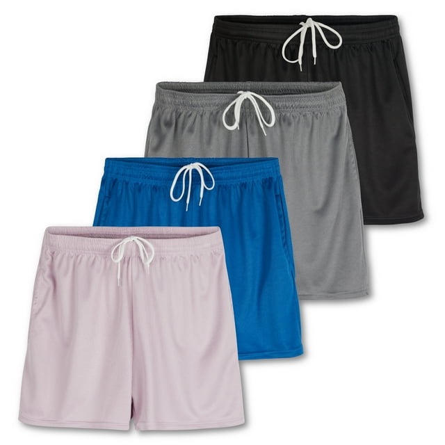 4 Pack: Womens Active Athletic Performance Mesh Shorts with Pockets ...