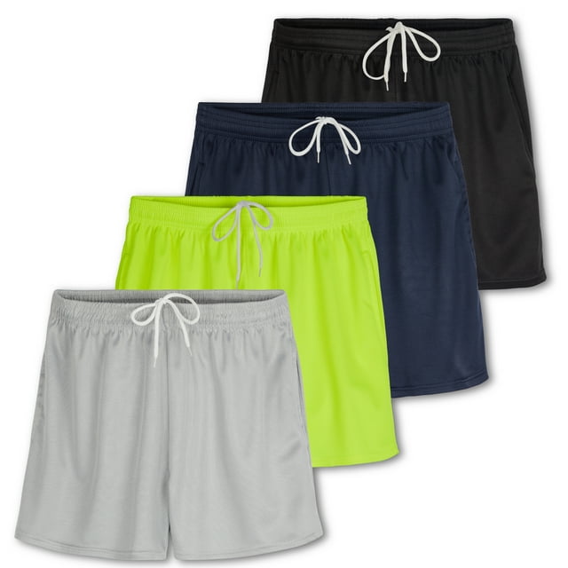 4 Pack: Womens Active Athletic Performance Mesh Shorts with Pockets ...