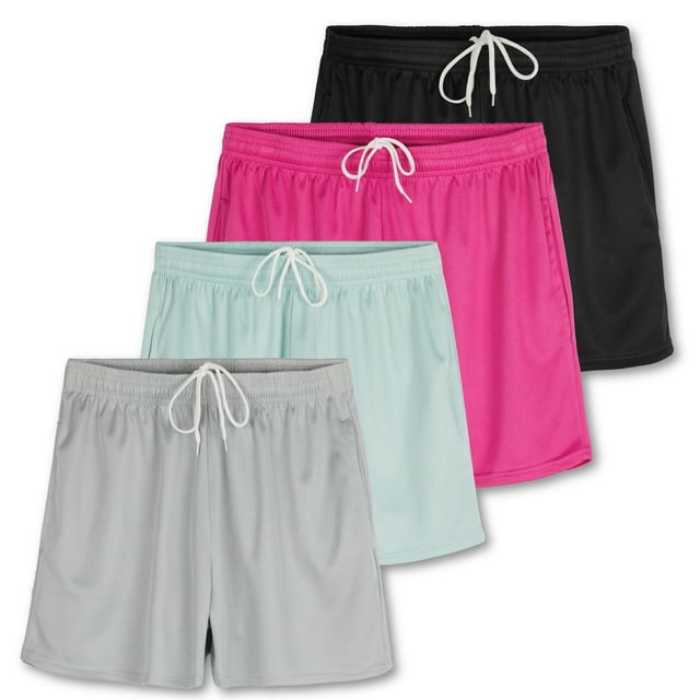 4 Pack: Womens Active Athletic Performance Mesh Shorts with Pockets ...