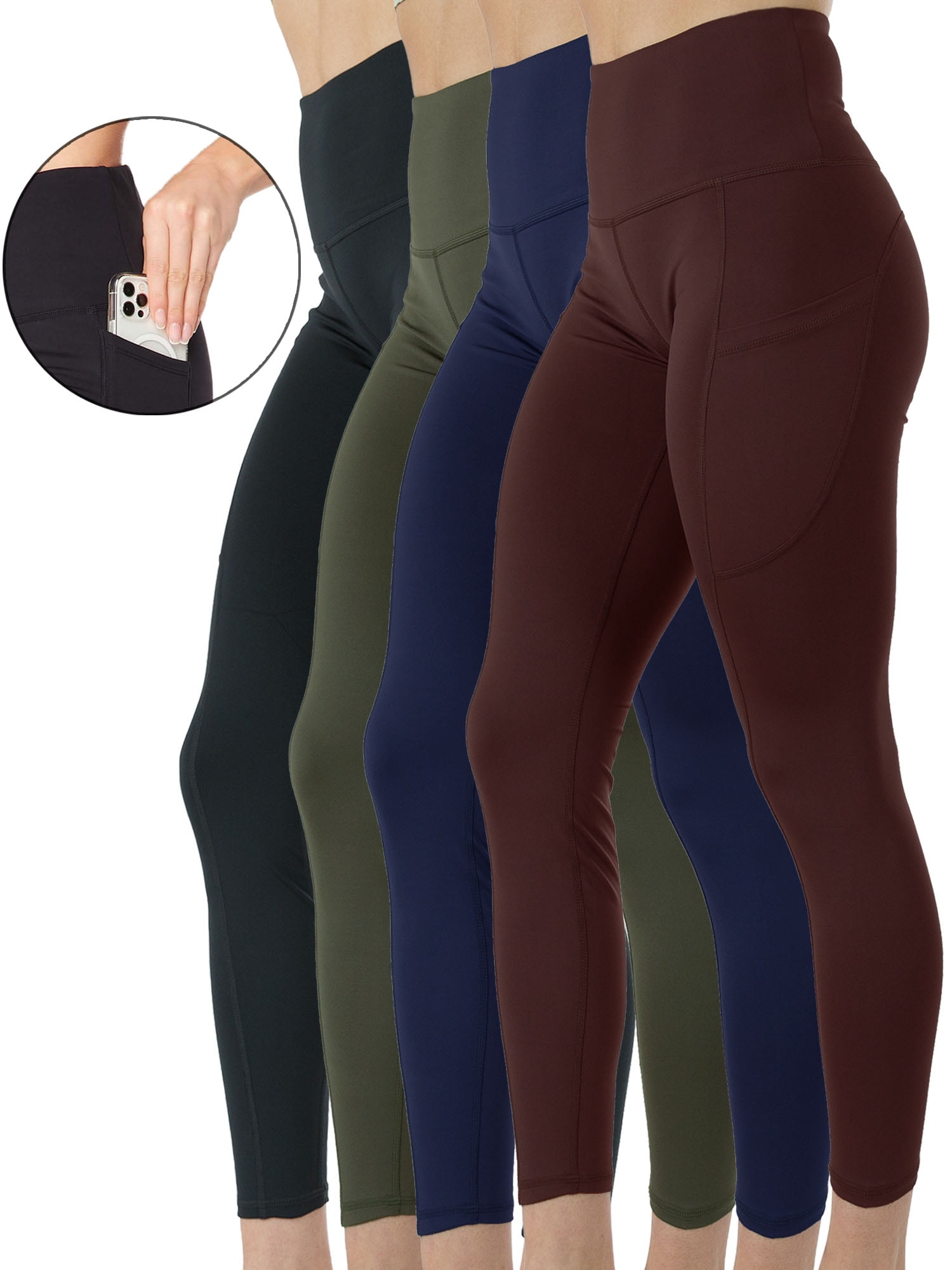 4-Pack Womens High-Waist Yoga Leggings with Side Pockets for Gym ...