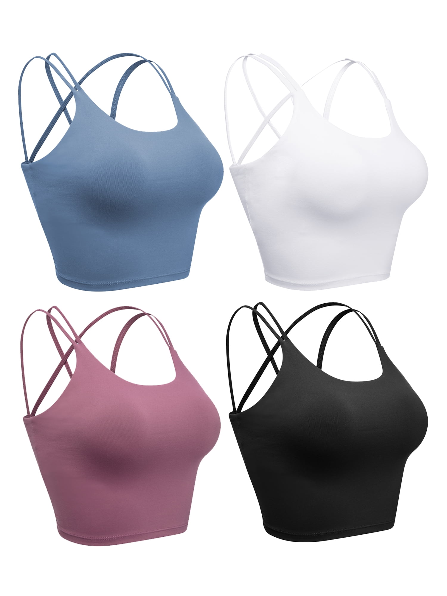 4 Pack Womens Juniors' Yoga Bras Crisscross Sexy Strappy Back Sports ...