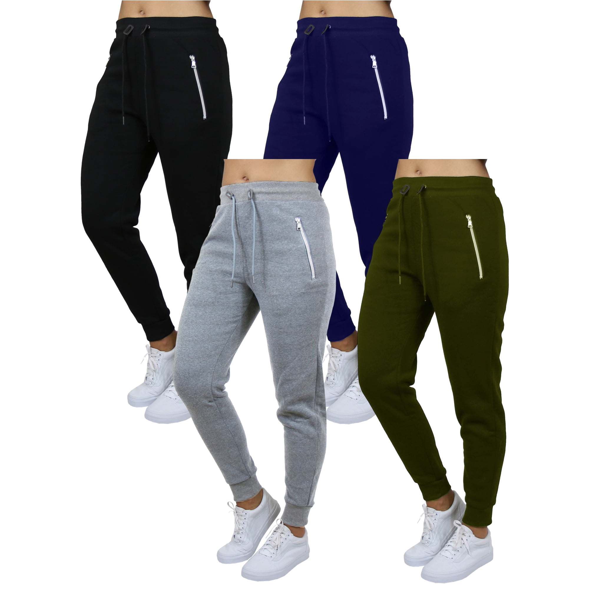 4-Pack Womens Heavyweight Fleece Jogger Sweatpants with Elastic ...