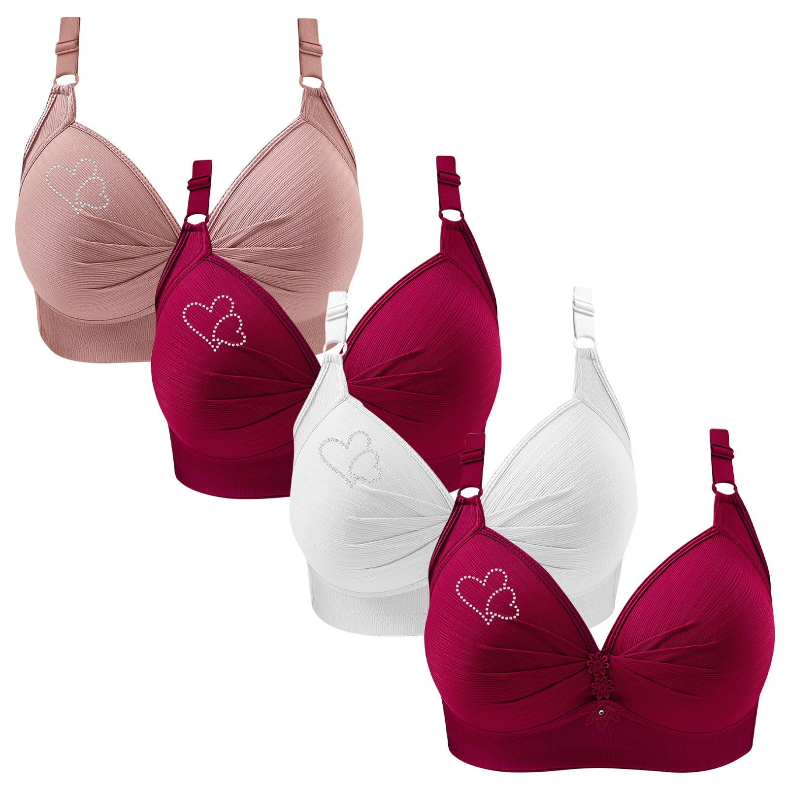 4 Pack Womens Push Up Bras No Underwire Plus Size XS-4X Full-Coverage ...