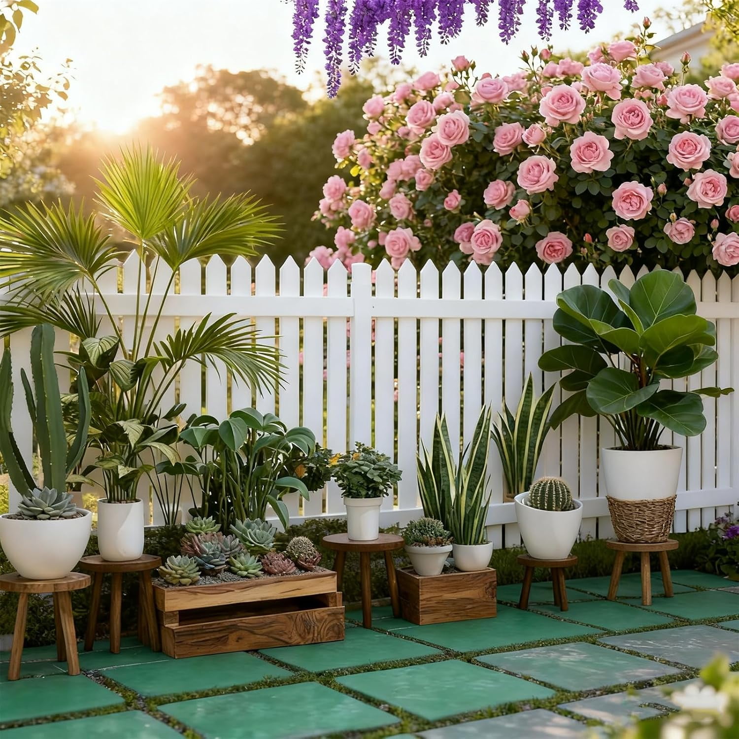 4-Pack Wood Plant Stands Indoor Outdoor, Heavy Duty 6-12 Inch Flower ...