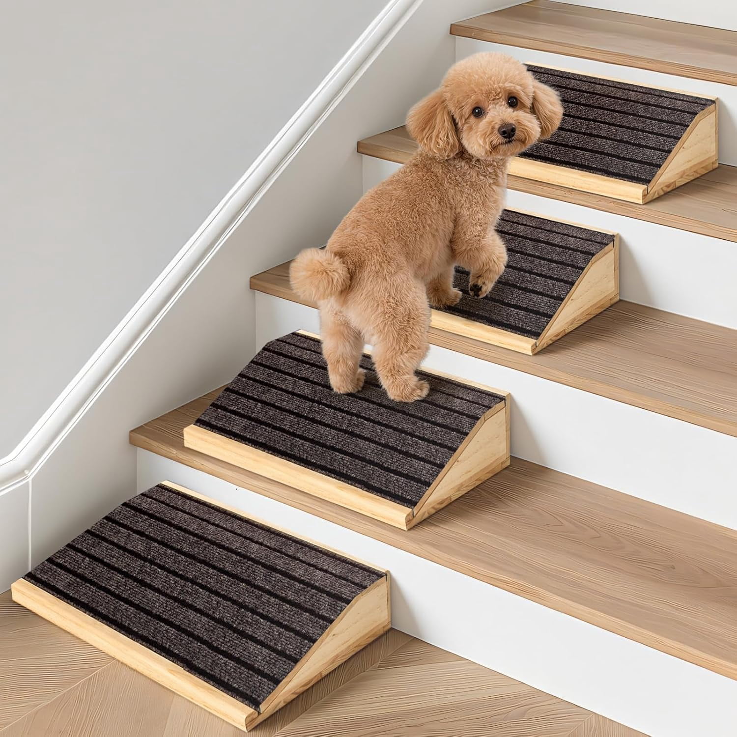 4-Pack Wooden Dog Ramp for Stairs, Anti-Slip Pet Steps for Small Dogs ...