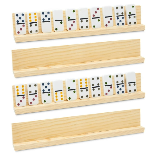 4-Pack Wooden Domino Racks for Mexican Train, Slanted Domino Holders ...